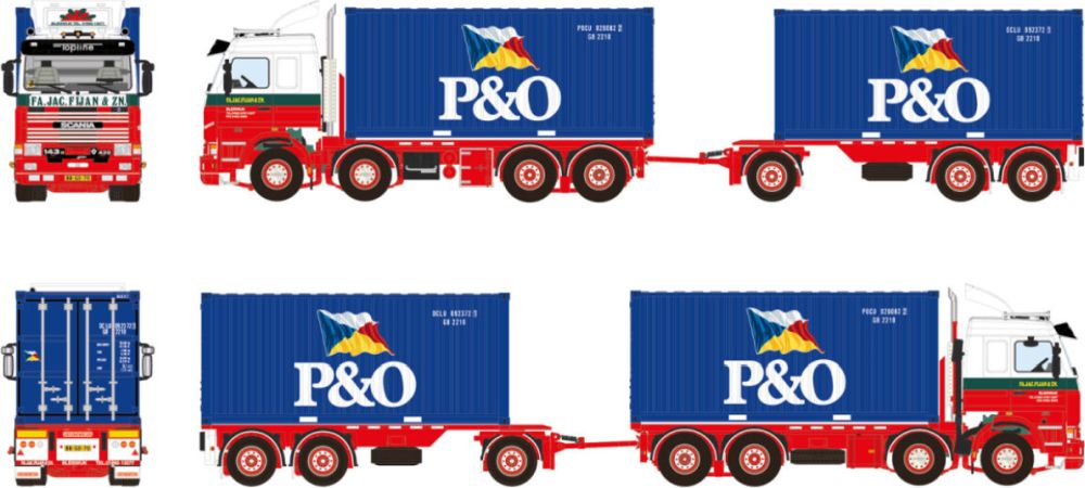 Scania 3 Series 8x2 Tag Axle Riged Drawbar Container Combi + 2 x ...