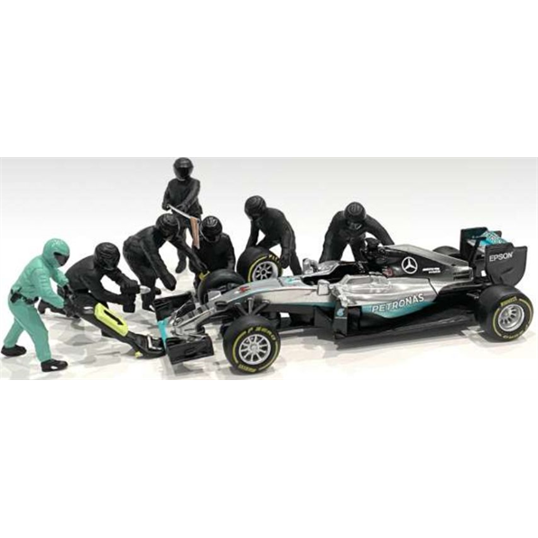 F1 Pit Crew Figures Set #1 Team Black (x7) - John Ayrey Die Casts