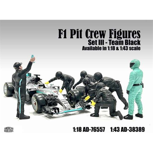 F1 Pit Crew Figures Set #3 Team Black (7 x Figures) - John Ayrey Die Casts