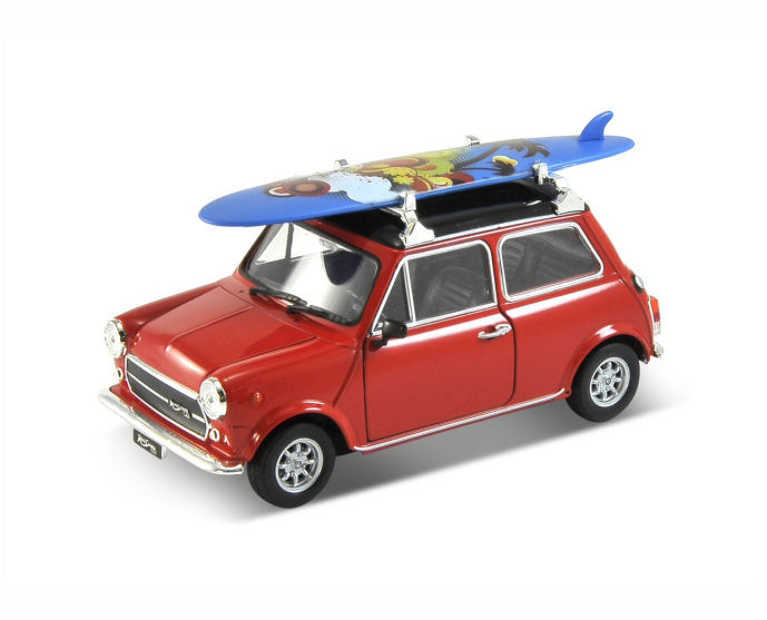 Mini Cooper 1300 c/w Surfboard - Red - John Ayrey Die Casts